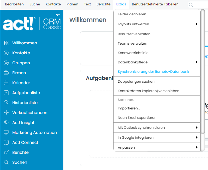 So erstellen und synchronisieren Sie eine Remote-Datenbank in Act! Premium Cloud
