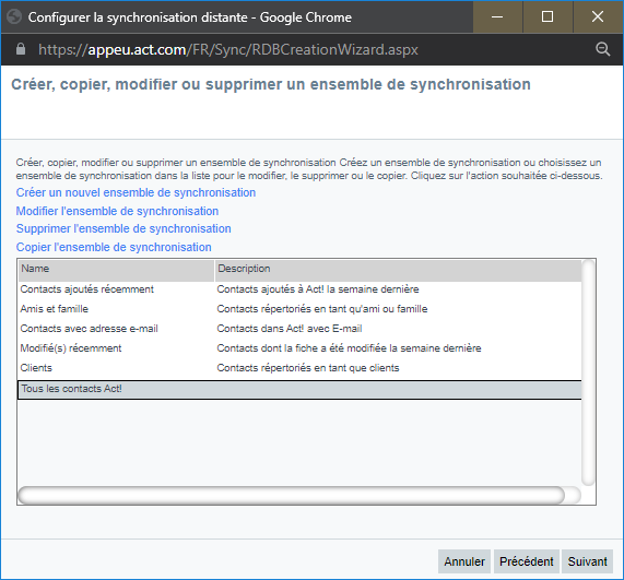 Comment créer un ensemble de synchronisation à utiliser avec une base de données distante dans ...