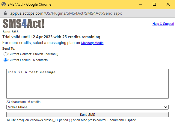 Sending SMS Messages with SMS4Act!