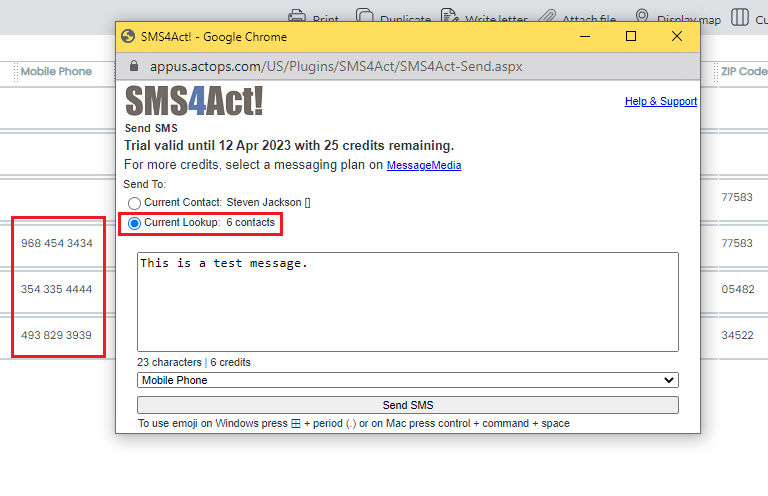 Sending SMS Messages with SMS4Act!