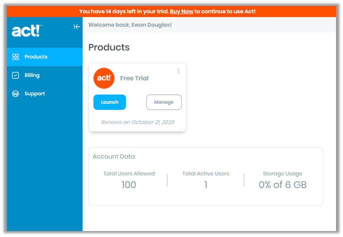How do I Manage my Act! CRM Classic Account?