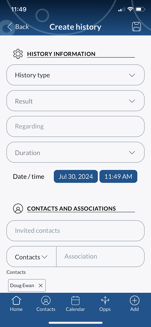 How to View and Create History in Act! Cloud Mobile